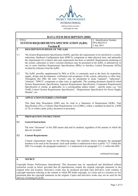 SyRS - Project Performance International