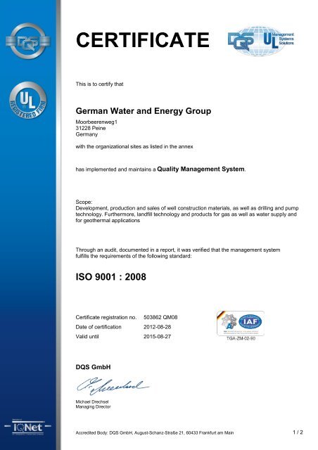 CERTIFICATE - GWE German Water and Energy GmbH