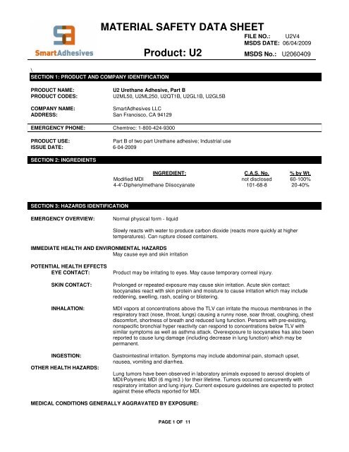 U2 Urethane MSDS - Adhesive.com