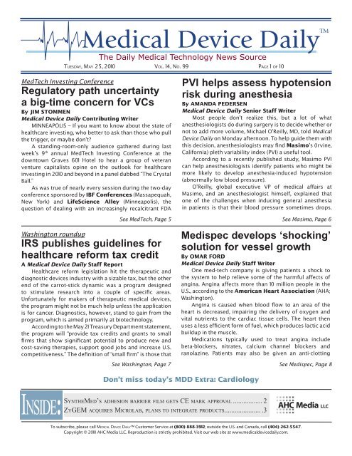 Medispec develops 'shocking' - Medical Device Daily