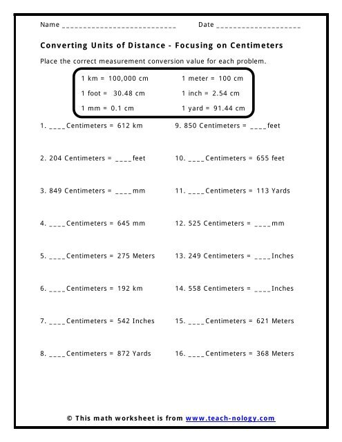Converting Units of Distance - Focusing on ... - Teach-nology