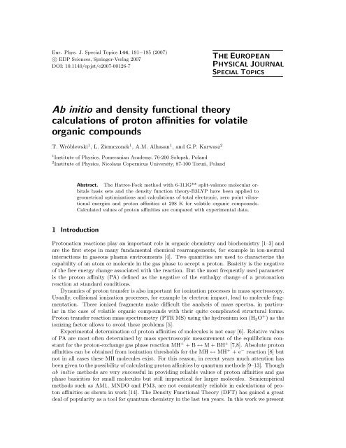 Ab Initio And Density Functional Theory Calculations Of Proton
