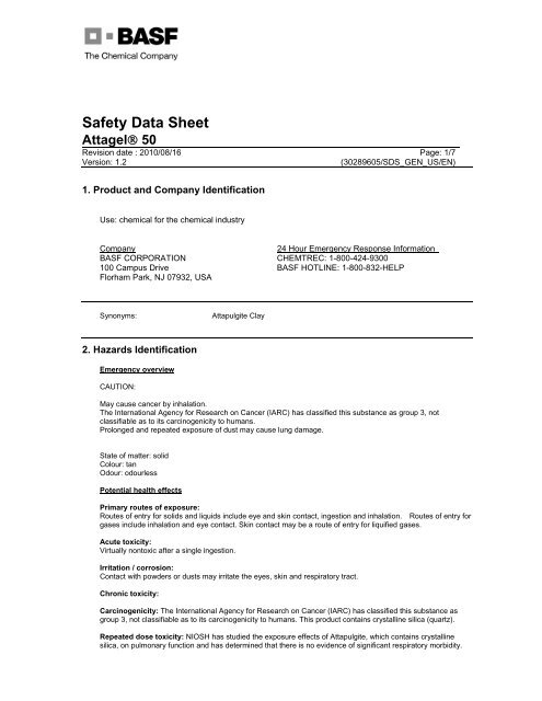 Safety Data Sheet Attagel - Conservation Support Systems