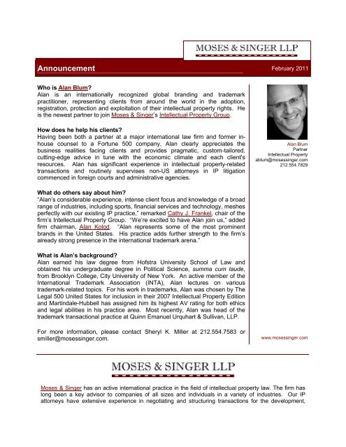 Announcement - Moses & Singer, LLP