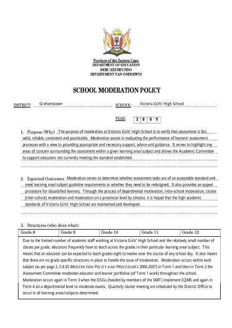 SCHOOL MODERATION POLICY - Victoria Girls' High School