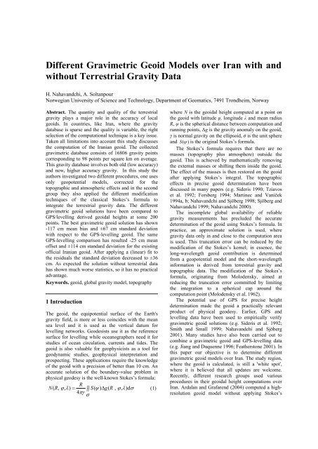 Different Gravimetric Height Models Over Iran with and without ...
