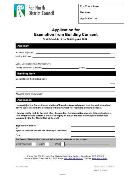 Exemption from Building Consent - Far North District Council