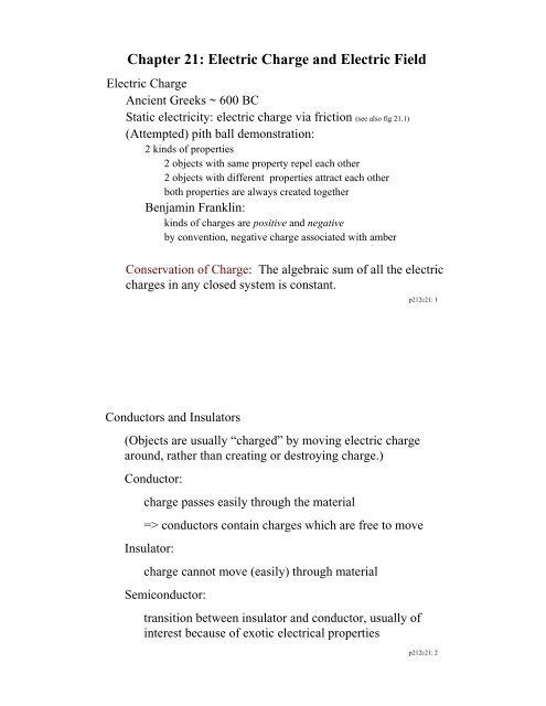 Chapter 21: Electric Charge and Electric Field