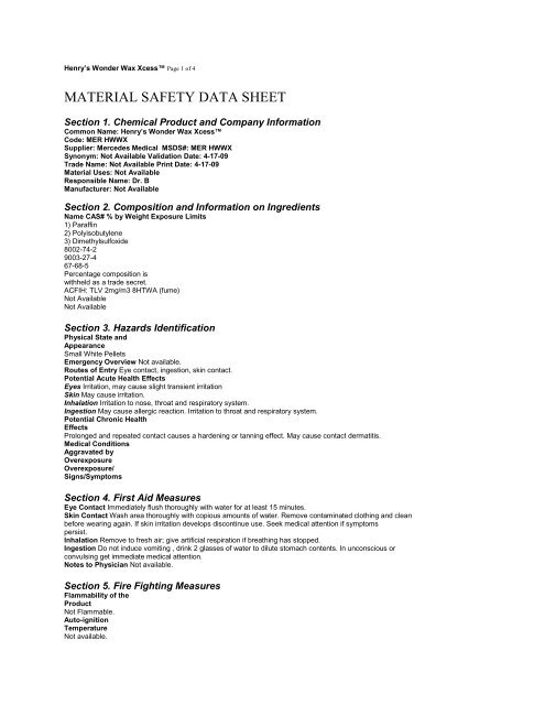 MATERIAL SAFETY DATA SHEET - Mercedes Medical