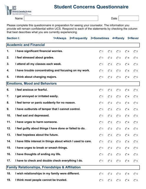 Student Concerns Questionnaire