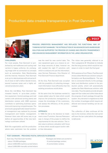 Production data creates transparency in Post Danmark - Platon