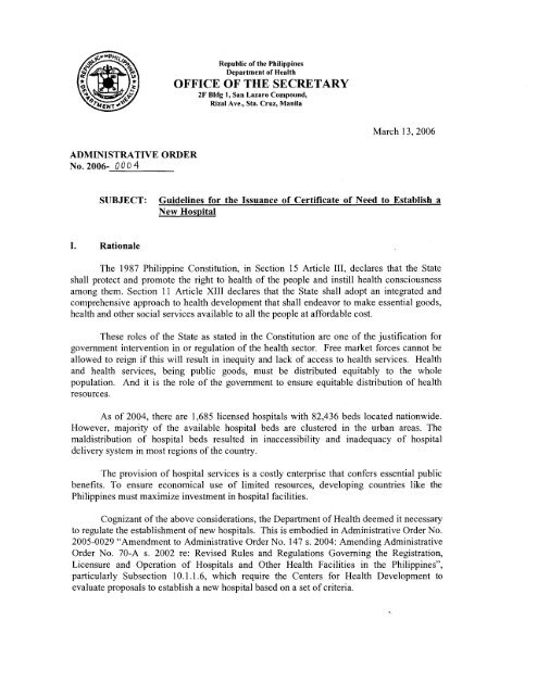 Administrative Order No. 2006-0004 - DOH