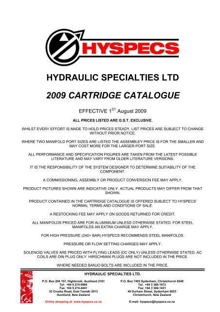 Cartridge Catalogue 2009 - Hyspecs