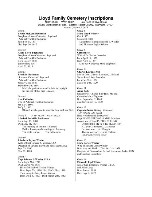 Lloyd Family Cemetery Inscriptions - Book of Bowie