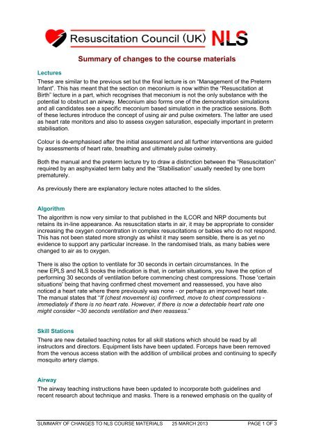 Summary of changes to the course materials - Resuscitation Council ...