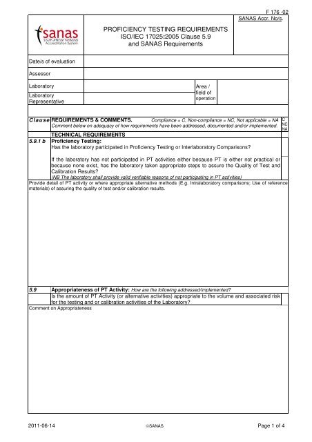 PROFICIENCY TESTING REQUIREMENTS ISO/IEC 17025 ... - Sanas
