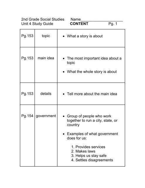 2nd Grade Social Studies Name____________________ Unit 4 ...