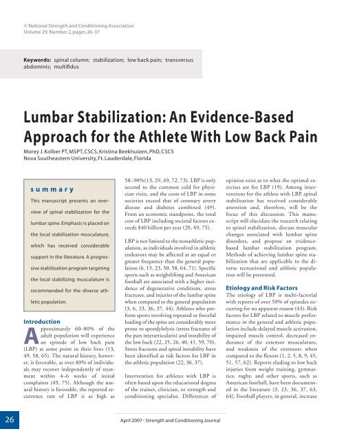 Lumbar Stabilization: An Evidence-Based ... - Primal Pictures