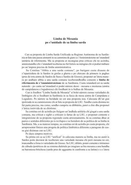 Limba de Mesania po s'unidade de sa limba sarda - UdG