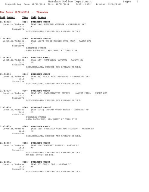 Wareham Police Department Page: 1