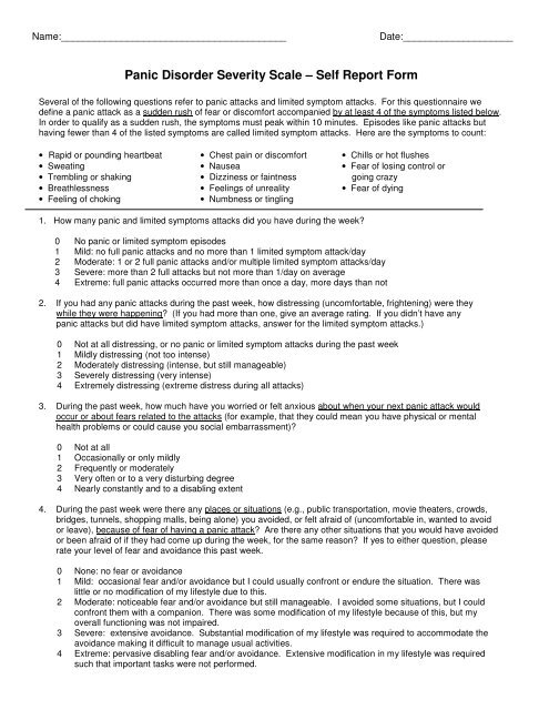 Panic Disorder Severity Scale - Goodmedicine.org.uk