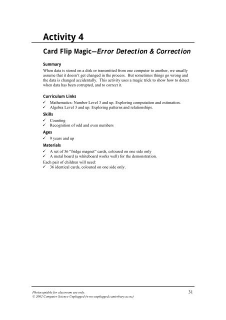 Error Detection - Computer Science Unplugged