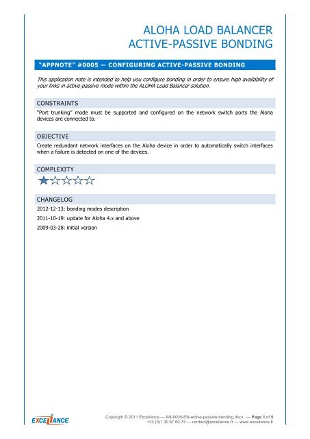 ALOHA LOAD BALANCER ACTIVE-PASSIVE BONDING - Exceliance