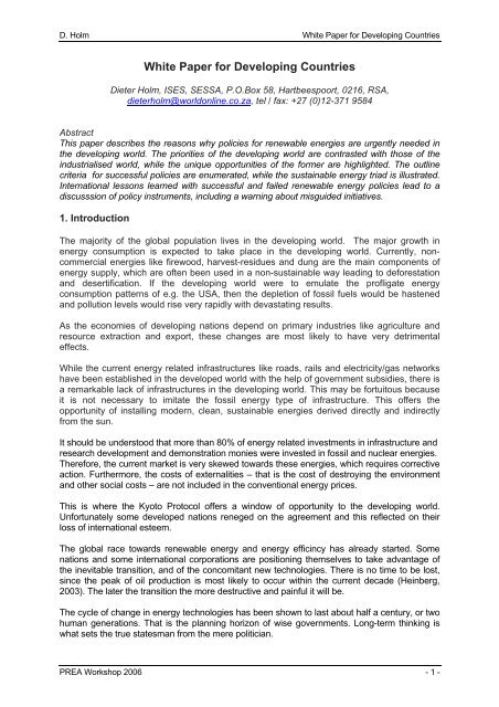 ISES White Paper: Renewable Energy Future for the Developing ...