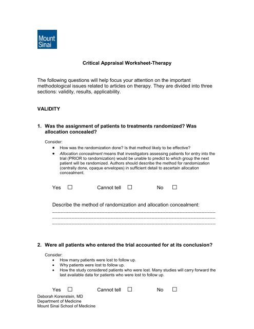 Critical Appraisal Worksheet RX - SGIM