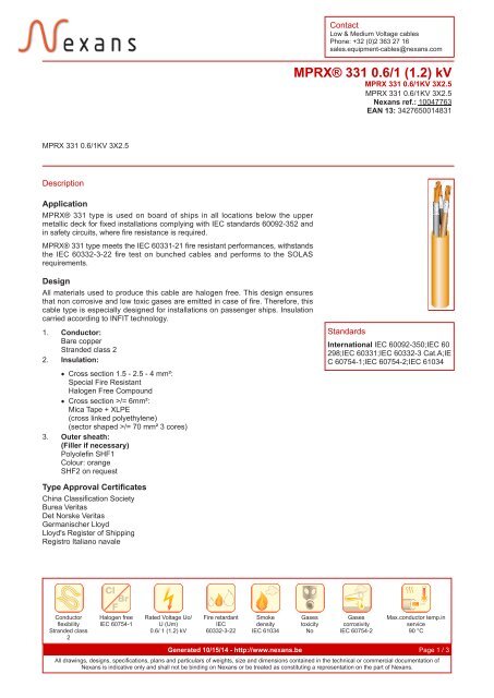MPRXÂ® 331 0.6/1 (1.2) kV - Nexans