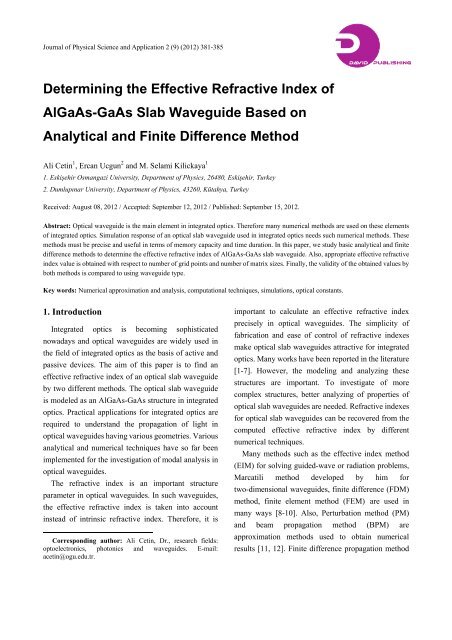 Determining the Effective Refractive Index of ... - David Publishing