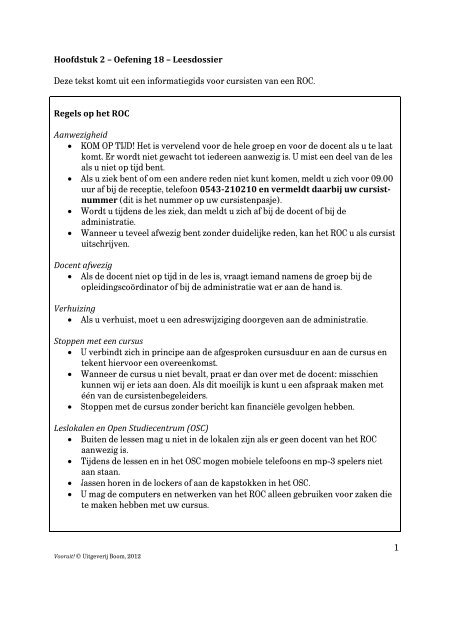 Oefening 18 â Leesdossier Deze tekst komt uit een ... - NT2.nl