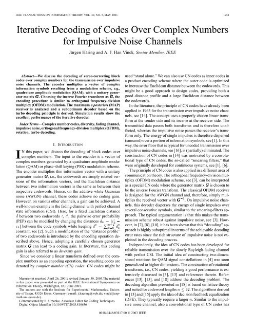 Iterative Decoding Of Codes Over Complex Numbers For Ieee Xplore