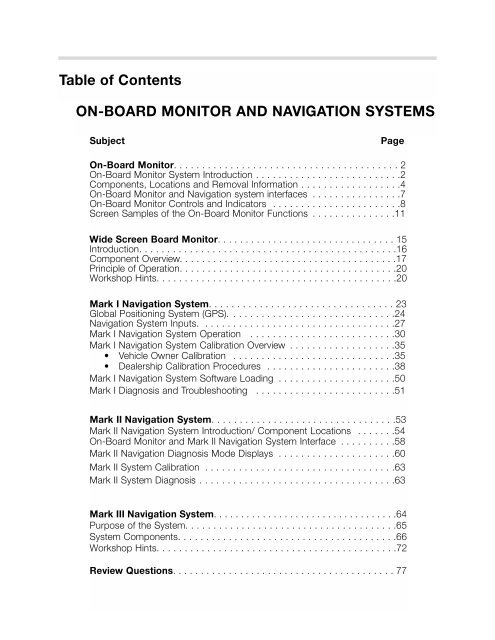 Table of Contents ON-BOARD MONITOR AND NAVIGATION - E38.org
