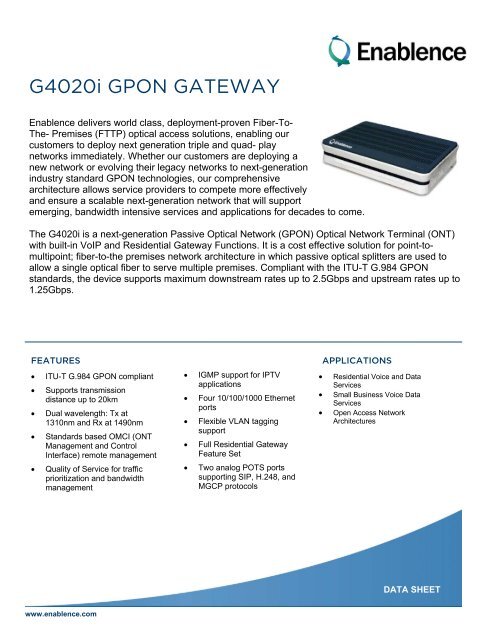 G4020i GPON GATEWAY - Enablence
