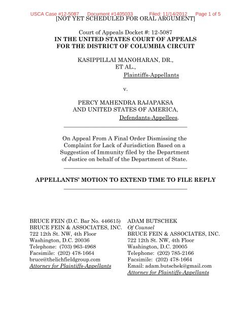 Appellant's Motion to Extend Time to File Reply - TamilNet