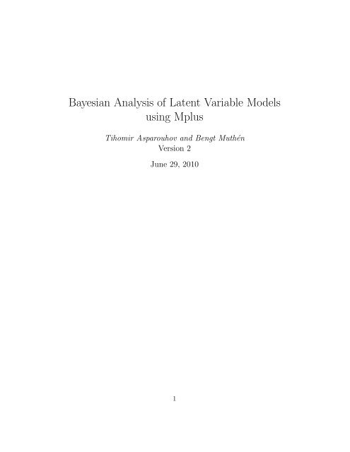 Bayesian Analysis Of Latent Variable Models Using Mplus
