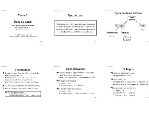 Tema 6 Tipos de datos Tipo de dato Tipos de datos básicos ...