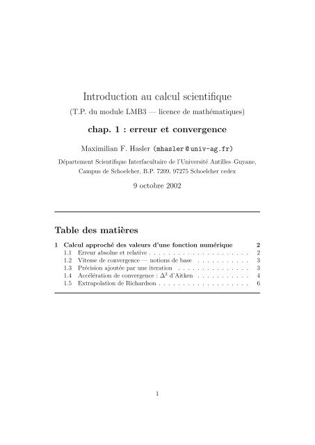 Introduction au calcul scientifique - UniversitÃ© des Antilles et de la ...