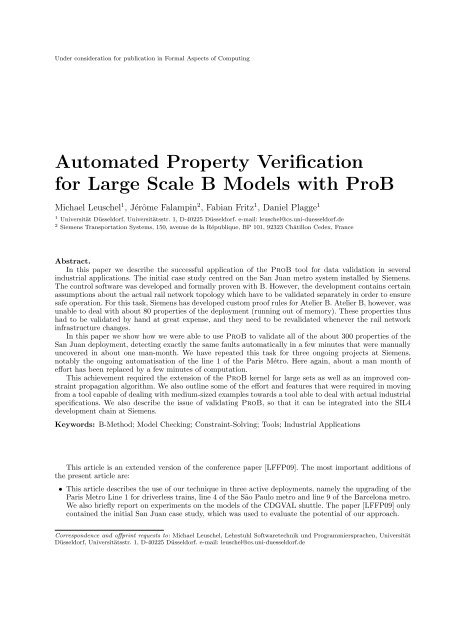 Automated Property Verification for Large Scale B Models with ProB
