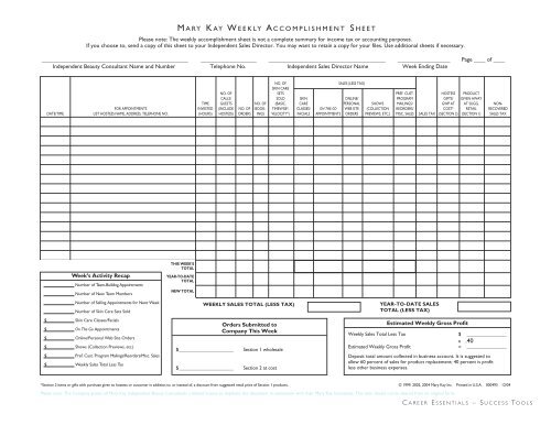 MARY KAY WEEKLY ACCOMPLISHMENT SHEET - Audrey Doller