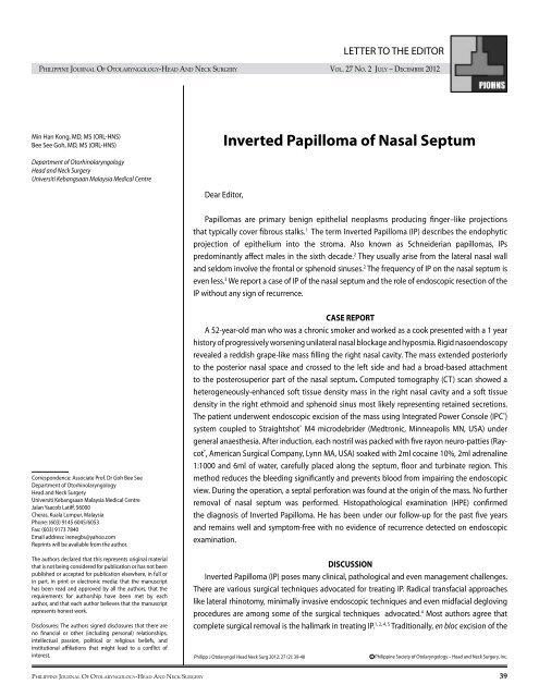 Inverted Papilloma of Nasal Septum - PSO-HNS