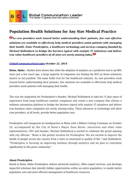 Population Health Solutions for Any Size Medical Practice