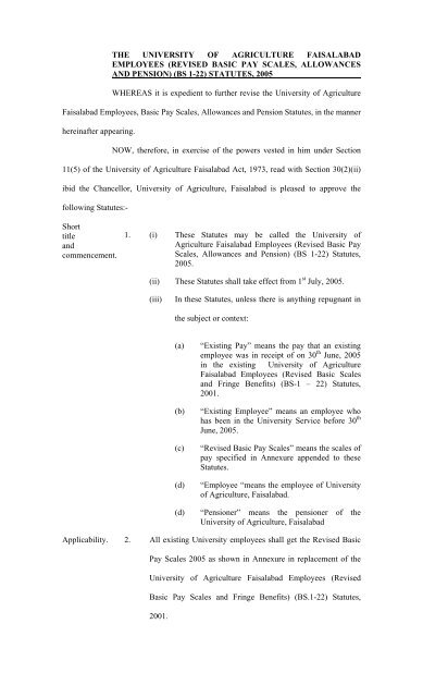 (revised basic pay scales, allowances and pension) (bs 1-22)