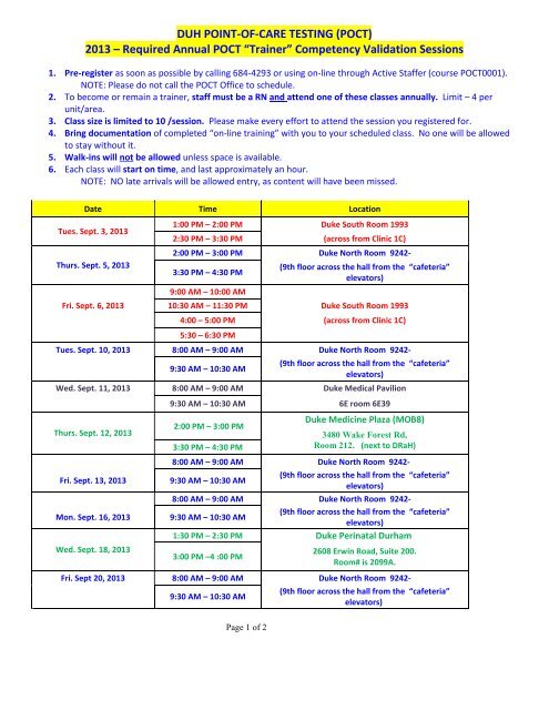 Training Schedule - Point of Care Testing