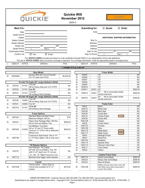 IRIS Order Form - Quickie-Wheelchairs.com