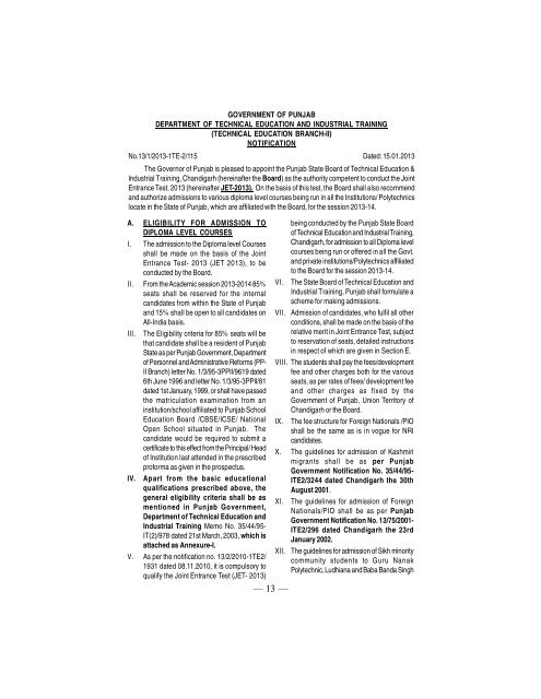 Government Notification - Technical Education Board