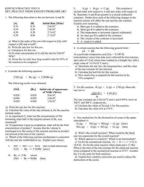 KINETICS PRACTICE TEST