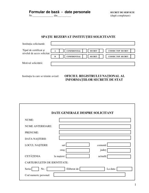Formular de bazÄ - date personale - ORNISS