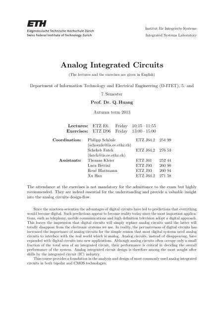 Analog Integrated Circuits - Integrated Systems Laboratory